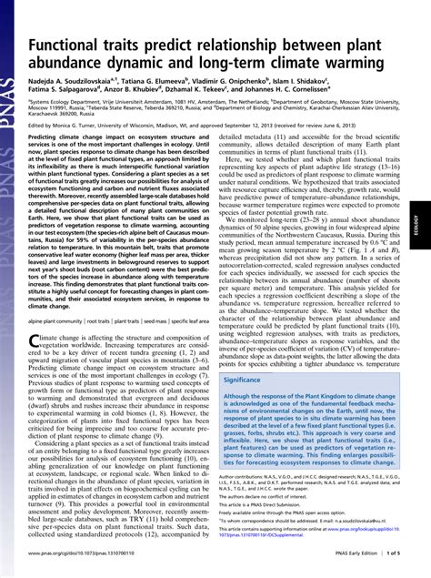 Pdf Functional Traits Predict Relationship Between Plant Abundance