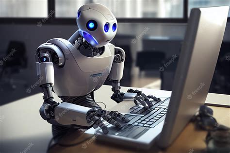 premium photo chatgpt ai robot answering questions on a computer