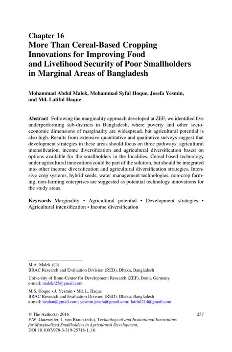 Pdf More Than Cereal Based Cropping Innovations For Improving Food And Livelihood Security Of