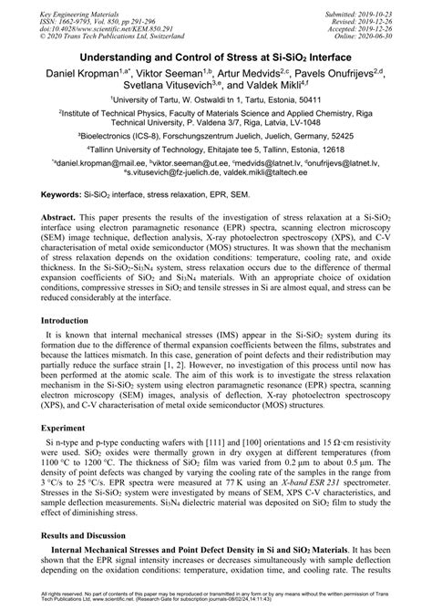 Understanding And Control Of Stress At Si Sio2 Interface Request Pdf