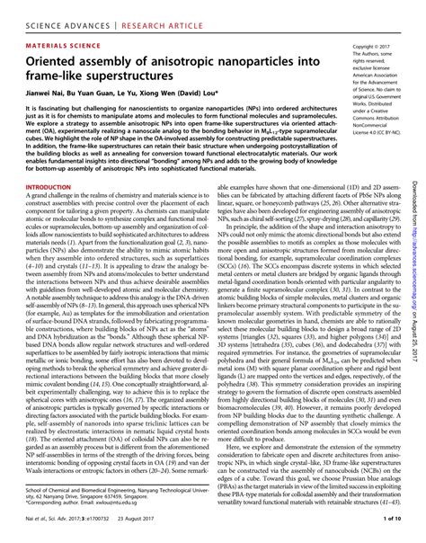 Pdf Oriented Assembly Of Anisotropic Nanoparticles Into Frame Like
