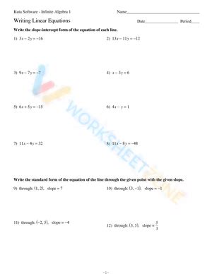 Free Printable Writing Linear Equations Worksheet Collection