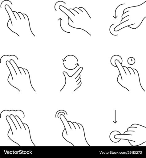 Touchscreen Gestures Linear Icons Set Royalty Free Vector