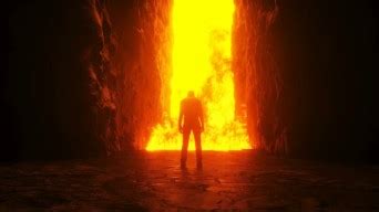 罪人。一个孤独的罪人站在地狱之门前。地狱之火。宗教概念。逼真的4k动画。 3840x2160 高清视频素材下载 编号 16099508 全部