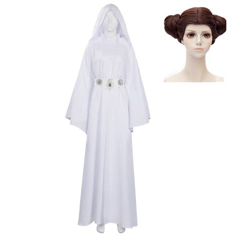 Adult Princess Leia White Long Dress Outfits Cosplay Costume Halloween