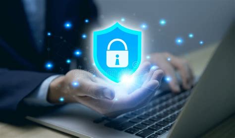 Businessman Using Laptop Showing Shield Icon With Lock Sign Computer Password Protection
