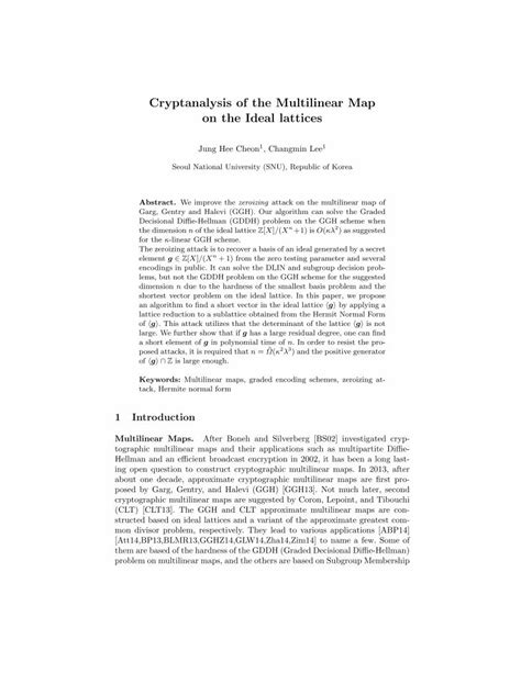 Pdf Cryptanalysis Of The Multilinear Map On The Ideal Lattices · Pdf Filecryptanalysis Of The