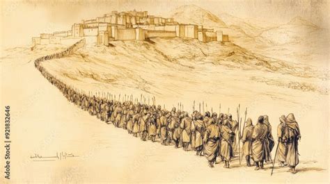 Biblical Illustration Of David And His 600 Men Arriving In Gath To Seek