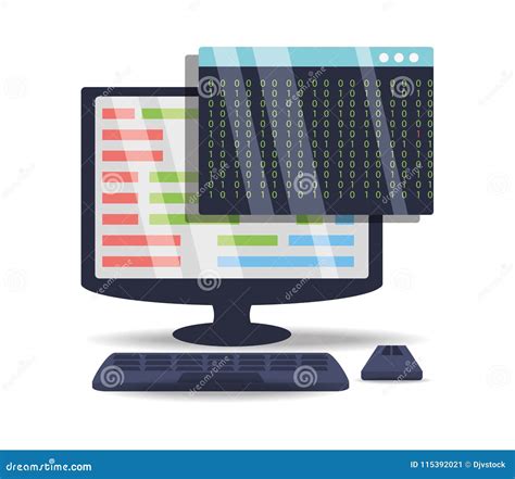 Computer With Programmig Coding On Screen Stock Vector Illustration
