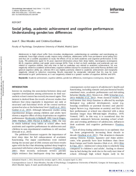 Pdf Social Jetlag Academic Achievement And Cognitive Performance Understanding Gender Sex