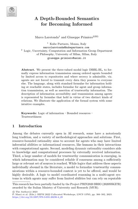 Pdf A Depth Bounded Semantics For Becoming Informed