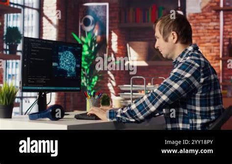 teleworking programmer using computer for artificial intelligence