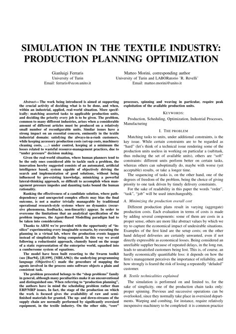 PDF Simulation In The Textile Industry Production Planning Optimization