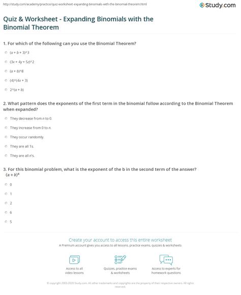 binomial theorem worksheet