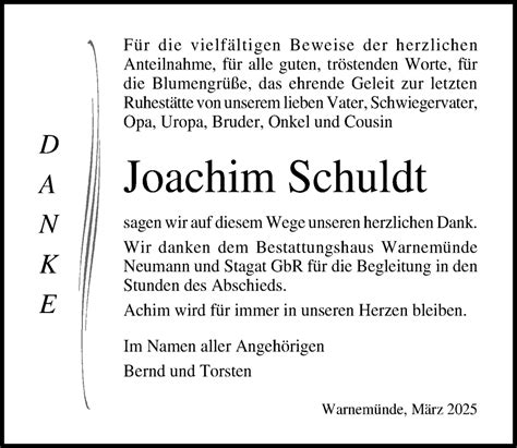 Traueranzeigen Von Joachim Schuldt Trauer Anzeigen De