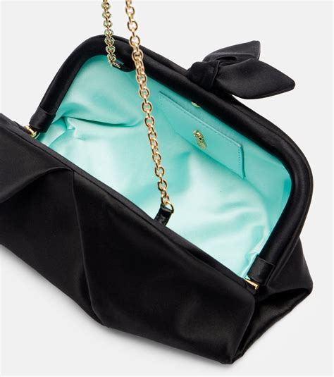 Bow Tie Small Satin Clutch In Black Aquazzura Mytheresa