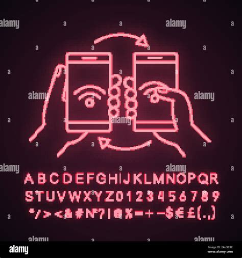 NFC Data Transfer Neon Light Icon Content Sharing With Smartphones NFC Files Transfer Near