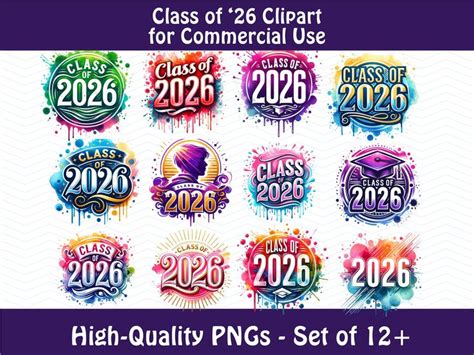 Class Of 2026 Clipart Bundle For Graduation Designs Class Of 26 Shirts