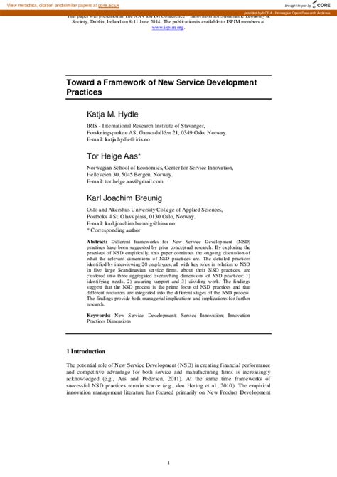 Pdf Toward A Framework Of New Service Development Practices