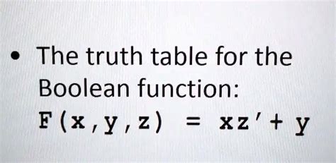 The Truth Table For The Boolean Function Fx Y Z Xz Y