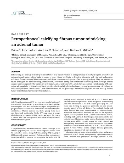 Pdf Retroperitoneal Calcifying Fibrous Tumor Mimicking An Adrenal Tumor