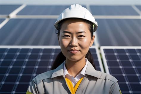 Premium Ai Image An Asian Woman Does Maintenance On Solar Panels Ai