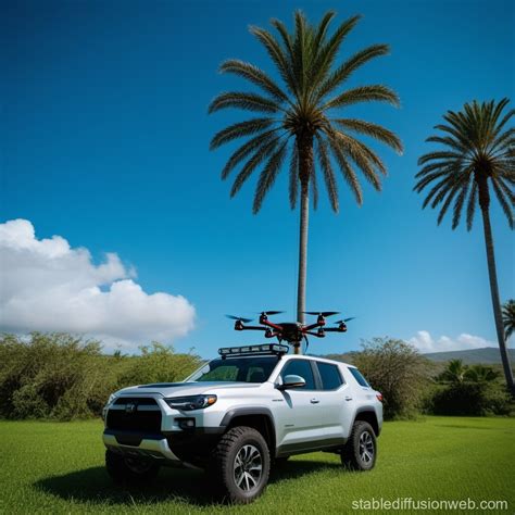 Drone Pollinating Palm Tree From Ground Vehicle Stable Diffusion Online