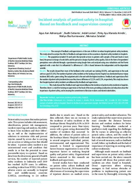 Pdf Incident Analysis Of Patient Safety In Hospital Based On
