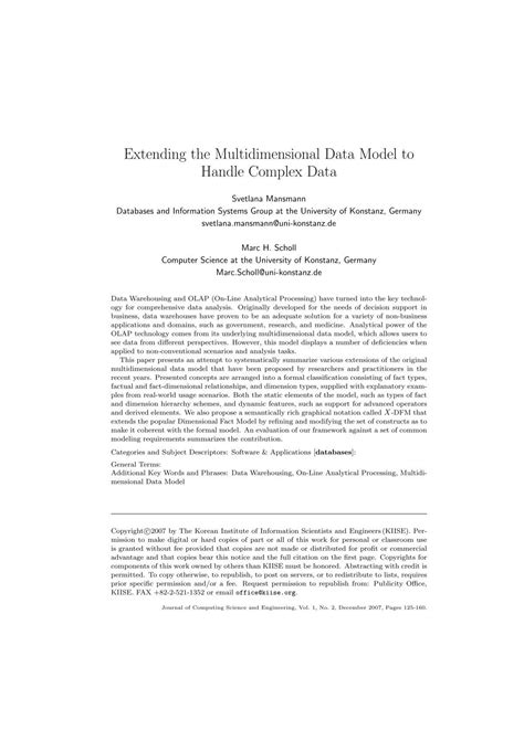 Extending The Multidimensional Data Model To Handle Complex Data