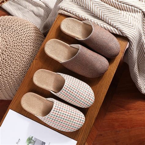 린스마켓 라탄 린넨 홈 슬리퍼 커플 실내화 거실화 베란다 왕골 신발 여성 남성 커플 층간소음 방지 왕골