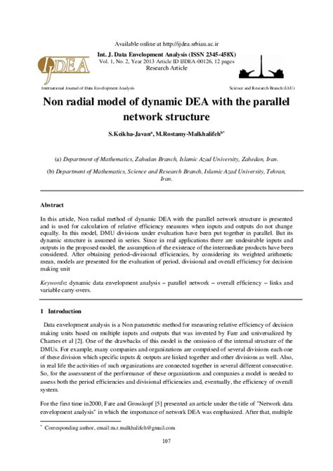 Pdf Non Radial Model Of Dynamic Dea With The Parallel Network Structure