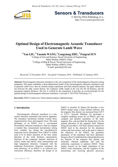 PDF Optimal Design Of Electromagnetic Acoustic Transducer PDF FileThe Transducer Mechanism