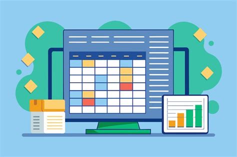 A Digital Setup Showcases Customizable Spreadsheets On A Computer And