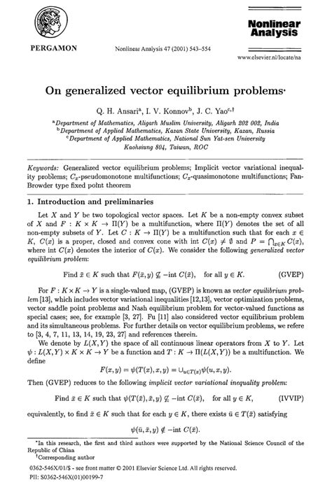 Pdf On Generalized Vector Equilibrium Problems