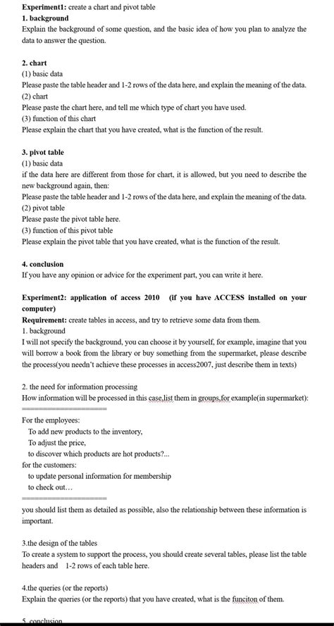 Experiment1 Create A Chart And Pivot Table 1 Chegg Com