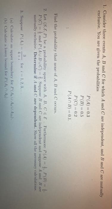 Solved Consider Three Events A B And C For Which A And C Chegg