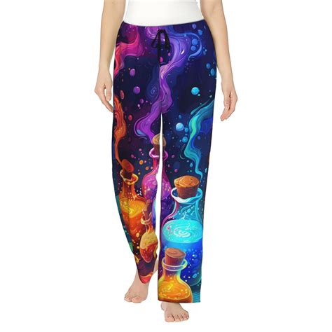 Uemuo Colorful Potion Bottles Magic Pattern Womens Wide Leg Palazzo Lounge Pants With Pockets