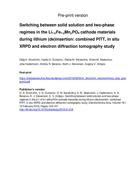 Pdf Switching Between Solid Solution And Two Phase Regimes In The Li1 Xfe1 Ymnypo4 Cathode