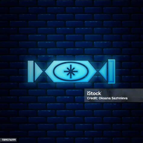 벽돌 벽 배경에 고립 빛나는 네온 사탕 아이콘 메리 크리스마스와 새해 복 야 벡터 일러스트레이션 귀여운에 대한 스톡 벡터 아트 및 기타 이미지 Istock