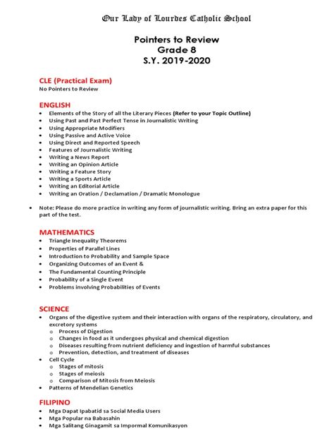 Grade 8 Pointers To Review 4th Qtr Pdf