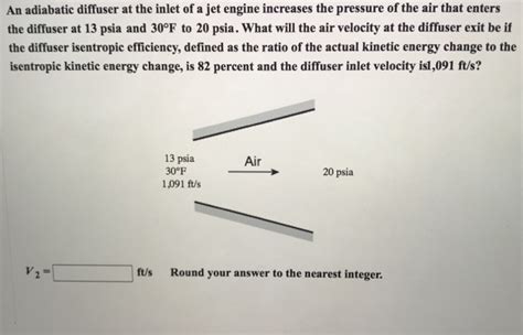 Solved An Adiabatic Diffuser At The Inlet Of A Jet Engine Chegg Com