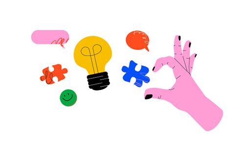 전구로 둘러싸인 퍼즐 조각을 향해 손을 뻗는 손이 말풍선을 일으킨다 창의성 아이디어 및 문제 해결의 개념 개념에 대한 스톡 벡터 아트 및 기타 이미지 Istock