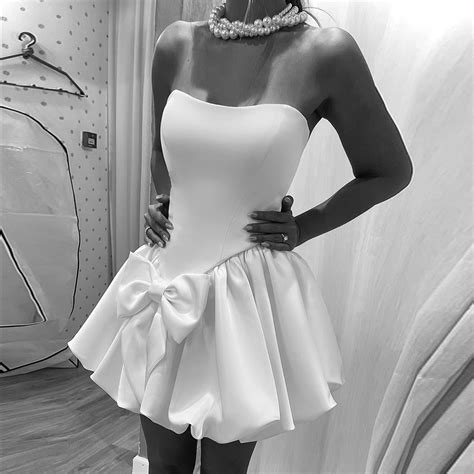 Elegant Strapless Mini Dress For Women Sexy High Waist Bodycon Pleated