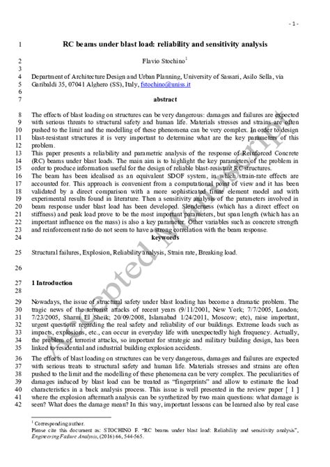 Pdf Rc Beams Under Blast Load Reliability And Sensitivity Analysis