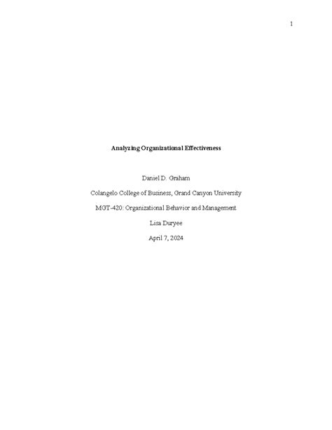 Analyzing Organizational Effectiveness Dgraham Analyzing Organizational Effectiveness Daniel