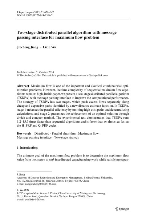Pdf Two Stage Distributed Parallel Algorithm With Message Passing