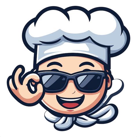Premium Vector A Cute Chef Cartoon Mascot Handsome Face Happy Expression With Sunglasses