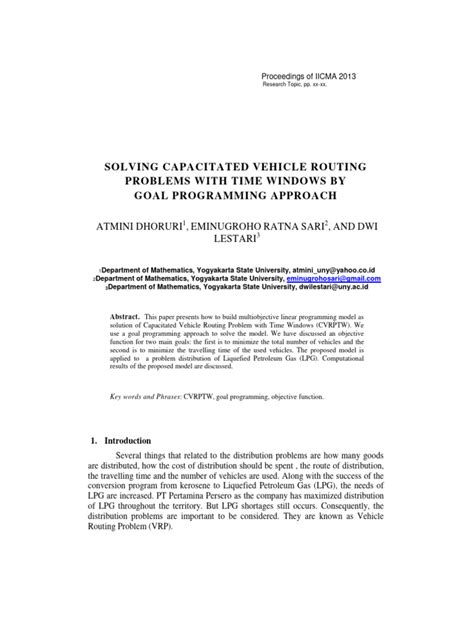 Solving Capacitated Vrptw By Goal Programming Approach Pdf