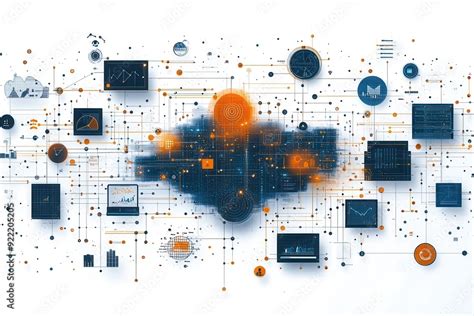 Complex Data Flow Diagram With Interconnected Nodes Representing