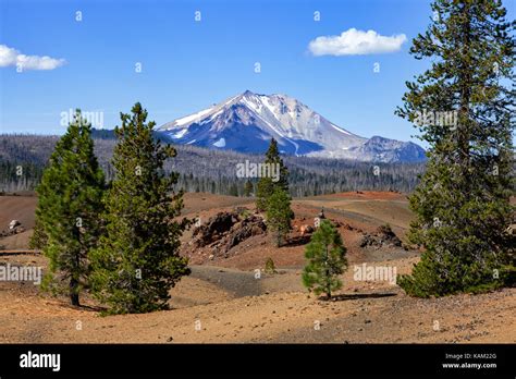 Mount Lassen And Painted Dunes In Lassen Volcanic National Park Stock